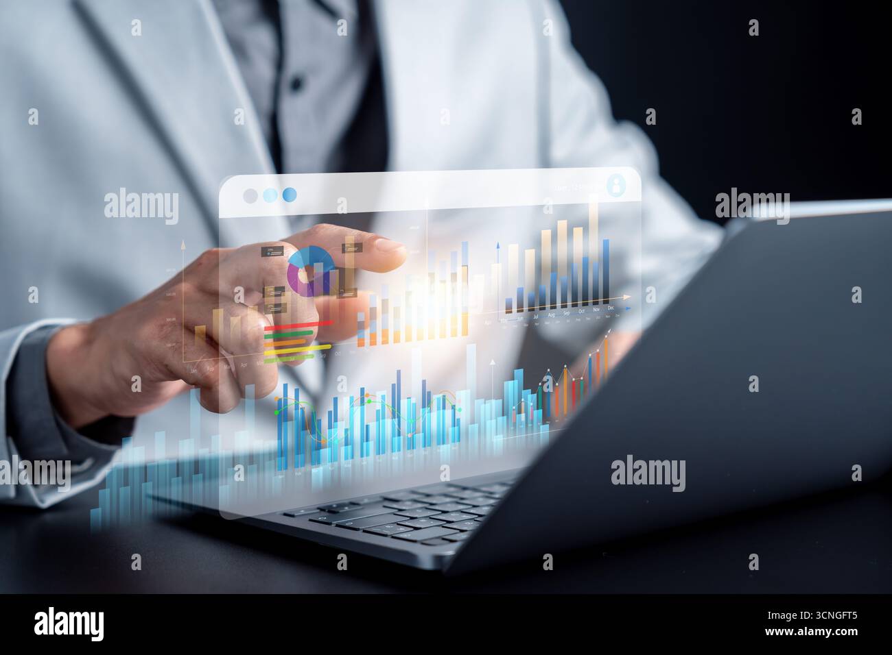 Data analytics dashboard with bar charts, line graphs for business ...
