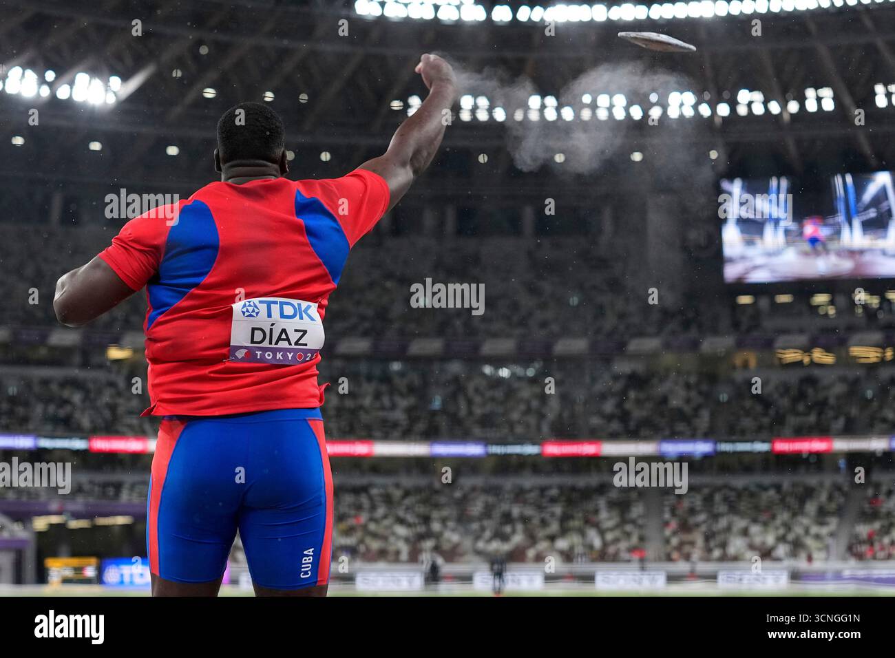 Cuba's Mario Alberto Diaz makes an attempt in the men's discus throw ...