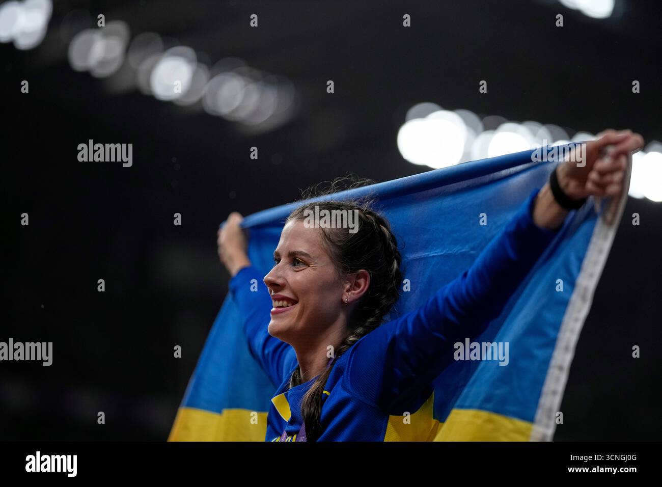 Ukraine's Yaroslava Mahuchikh celebrates taking the bronze in the women ...
