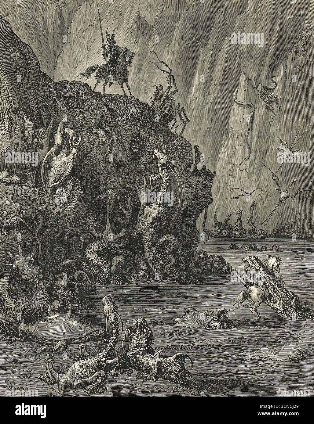 Don Quixote describing tales of chivalry to the Canon. A vast lake of ...