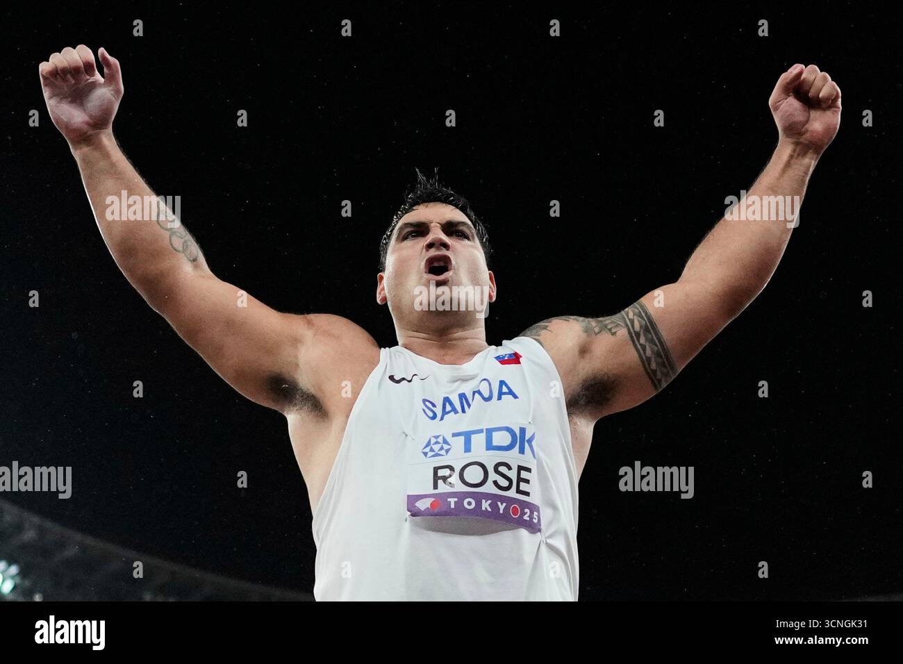 Samoa's Alex Rose reacts during the men's discus throw final at the ...