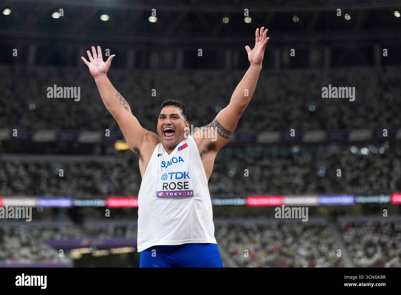 Samoa's Alex Rose reacts during the men's discus throw final at the ...