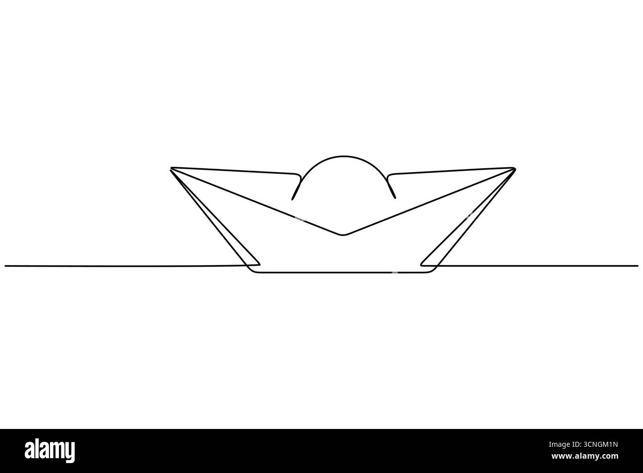 Paper boat one line drawing minimalist origami ship outline vector ...