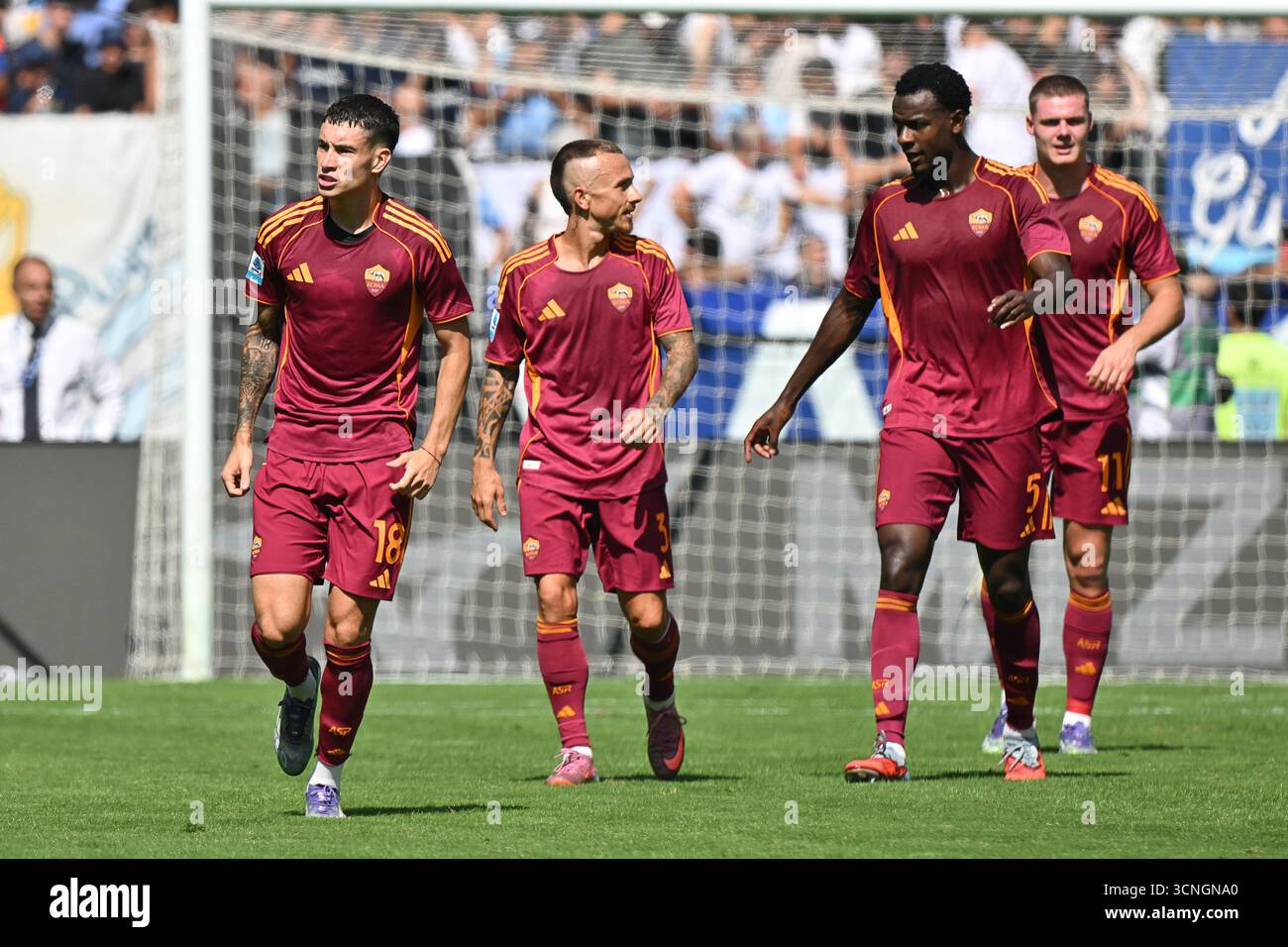 Olimpico Stadium, Rome, Italy - Roma’s players celebrate after the 0-1 ...