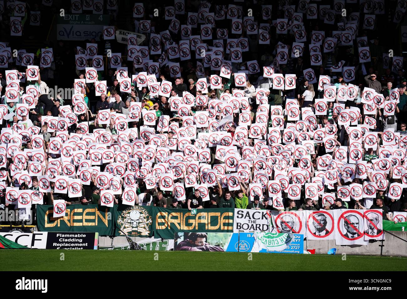 Celtic fans hold banners in protest of the Celtic board ahead of the ...