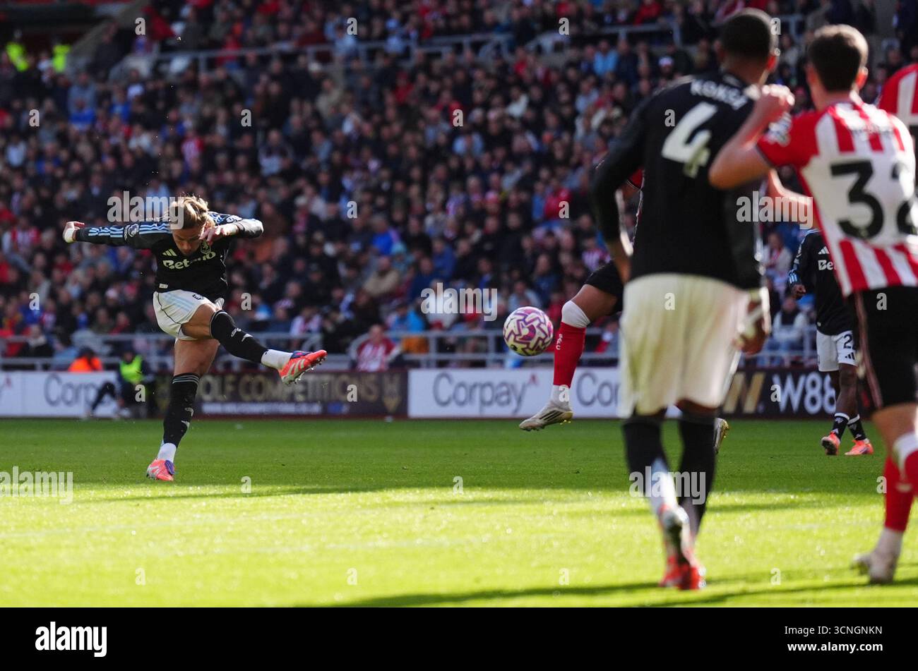 Aston Villa's Matty Cash scores his side's first goal of the game ...
