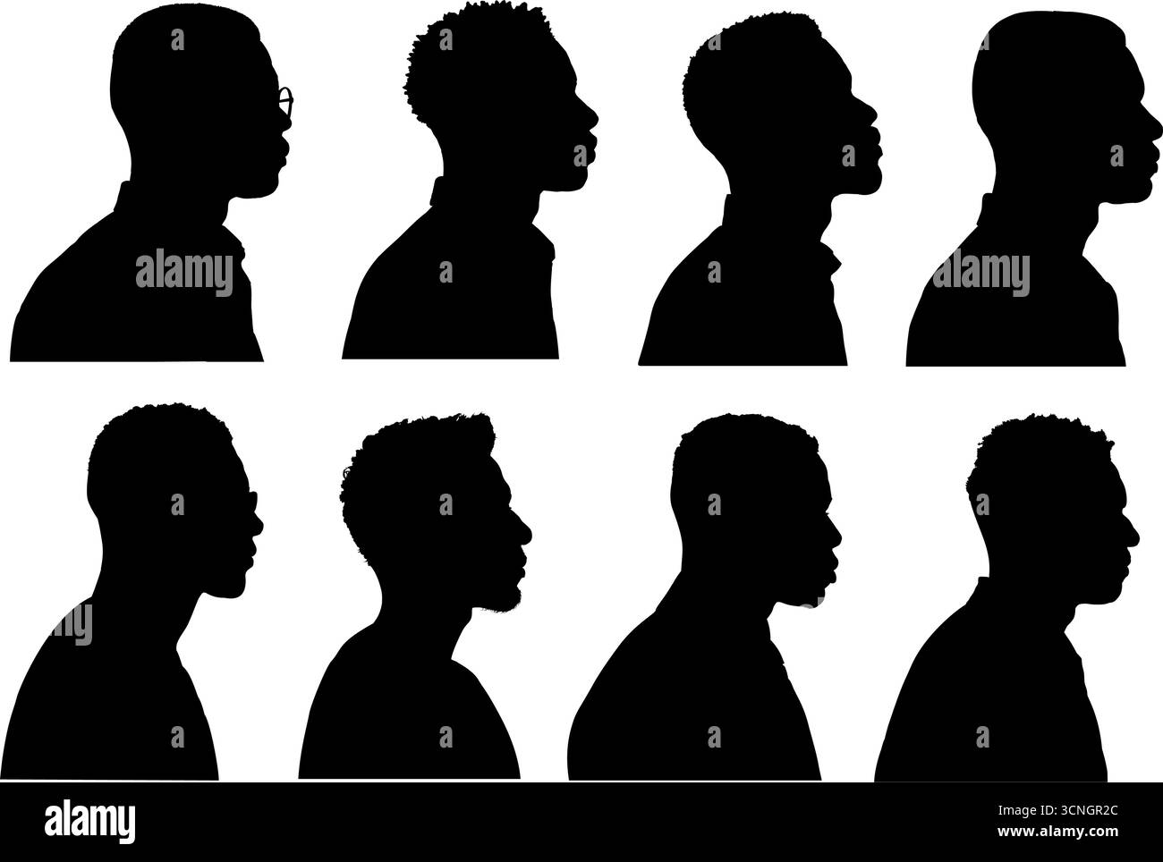 African american men silhouette set, side view - vector icon Stock ...