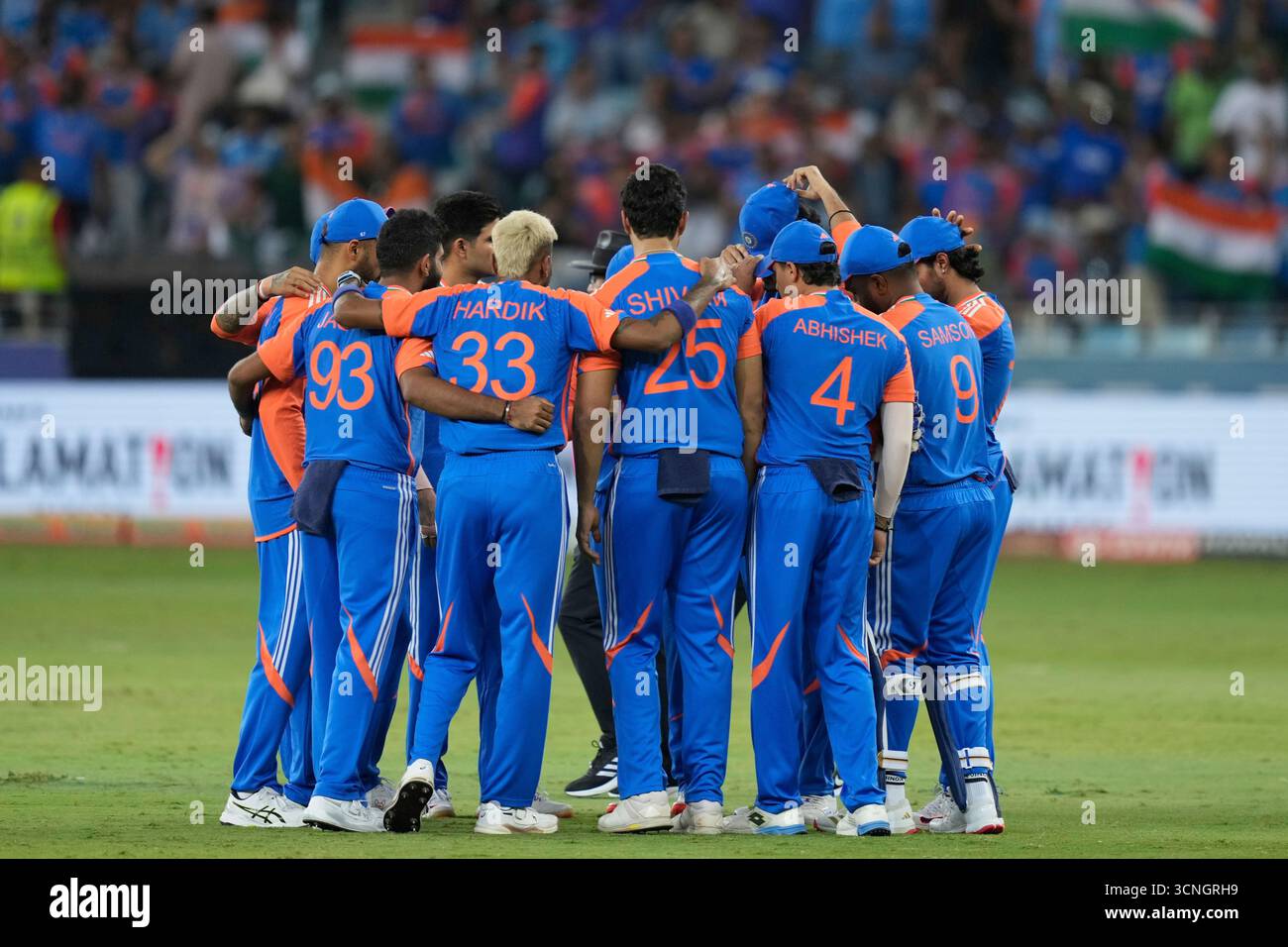Indian team huddles before the start of the Asia Cup cricket match ...