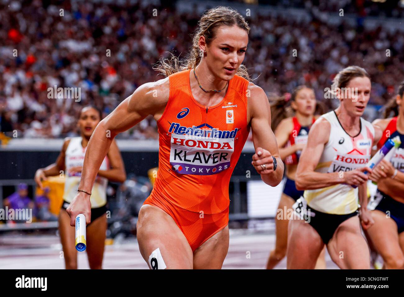 Lieke Klaver of the Netherlands competing in the Women's 4x400 Metres ...
