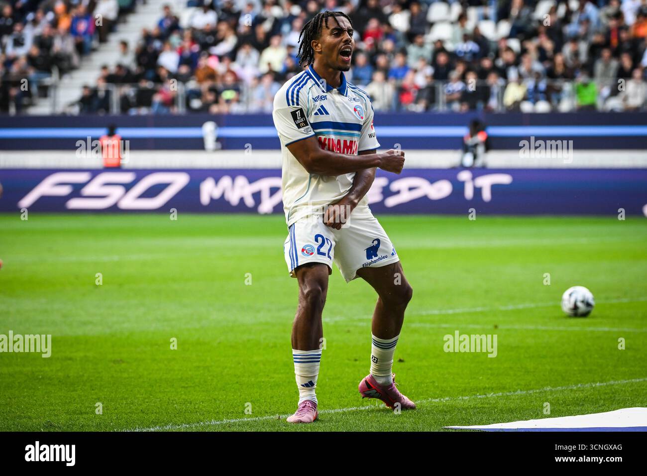 Guela DOUE of Strasbourg celebrates his goal during the French ...