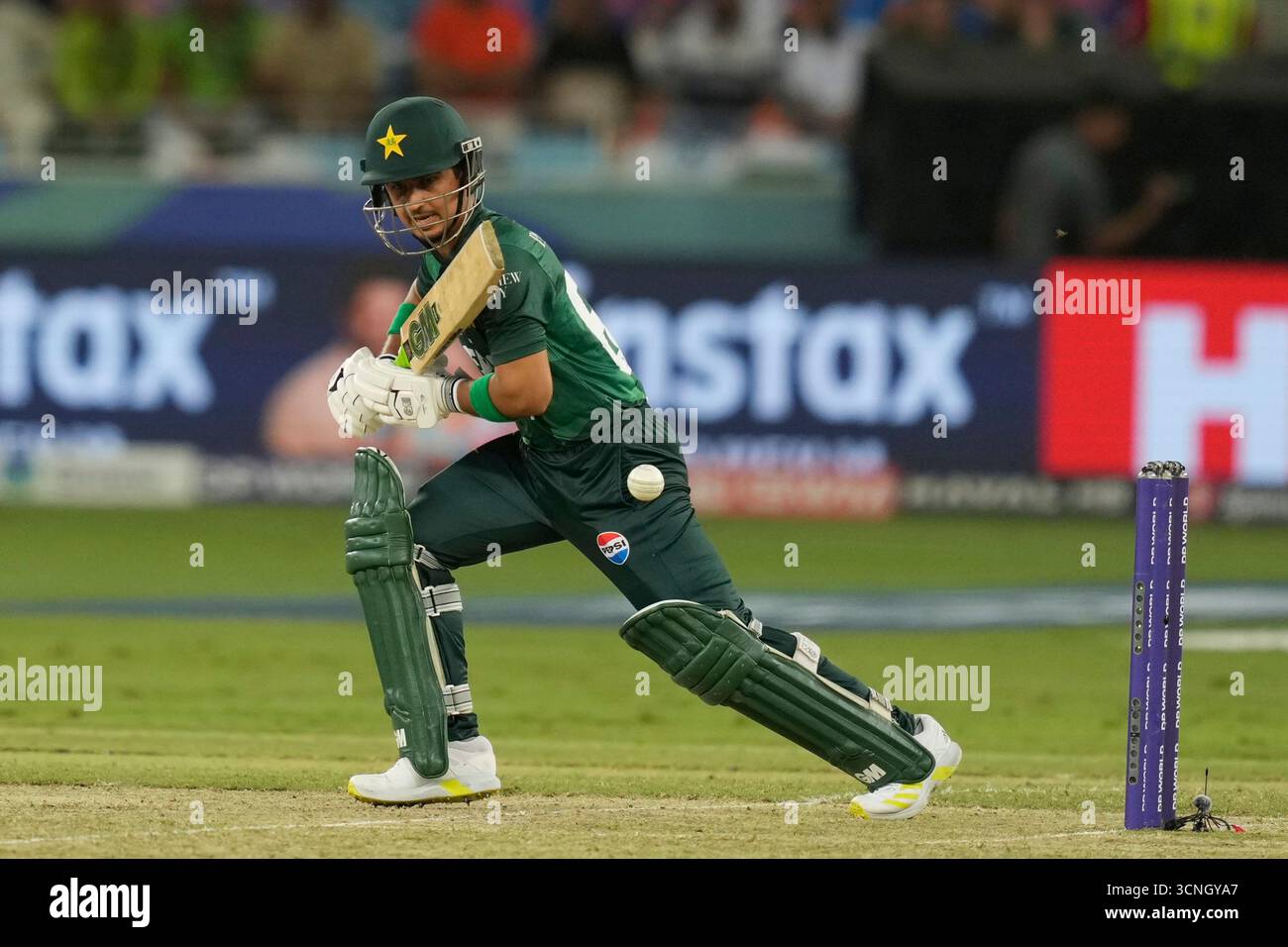 Pakistan's Saim Ayub plays a shot during the Asia Cup cricket match ...