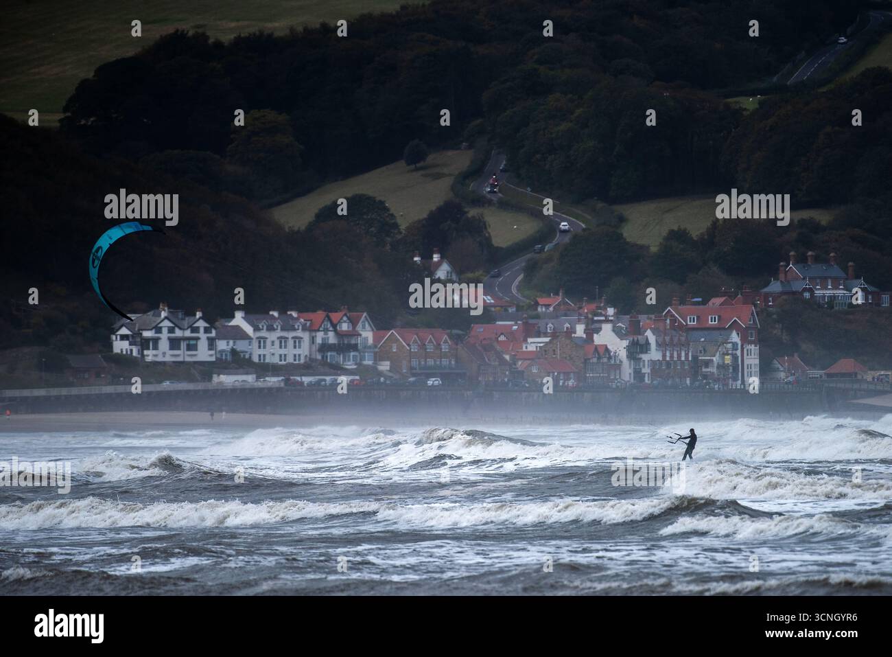 Sandsend, North Yorkshire, UK. 21st September, 2025. A kitesurfer ...