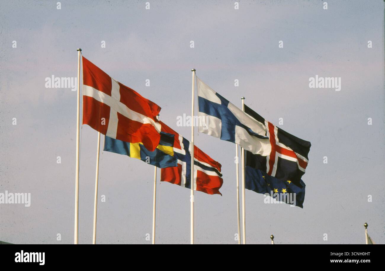Copenhagen/ Denmark/ eu flag and Nordic flags denmark sweden finaldn ...