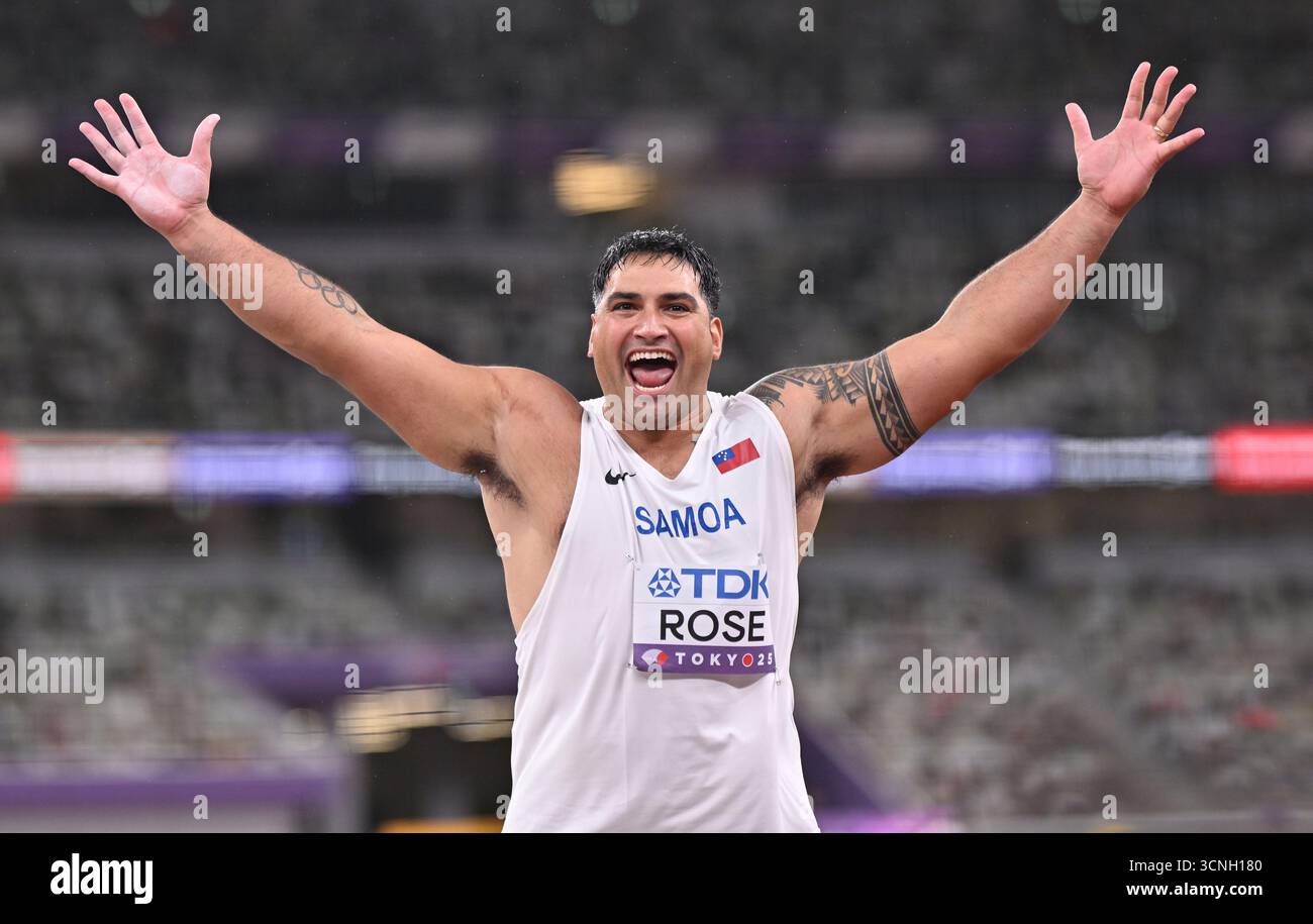 Tokyo, Japan. 21st Sep, 2025. Alex Rose of Samoa reacts after the men's ...