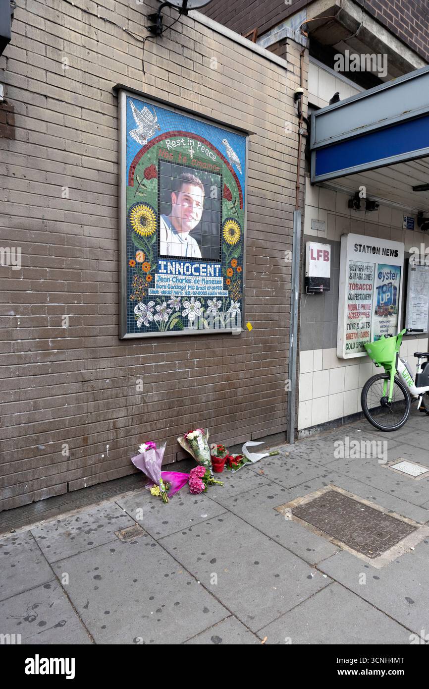 Flowers are seen at the memorial of Jean Charles de Menezes outside ...