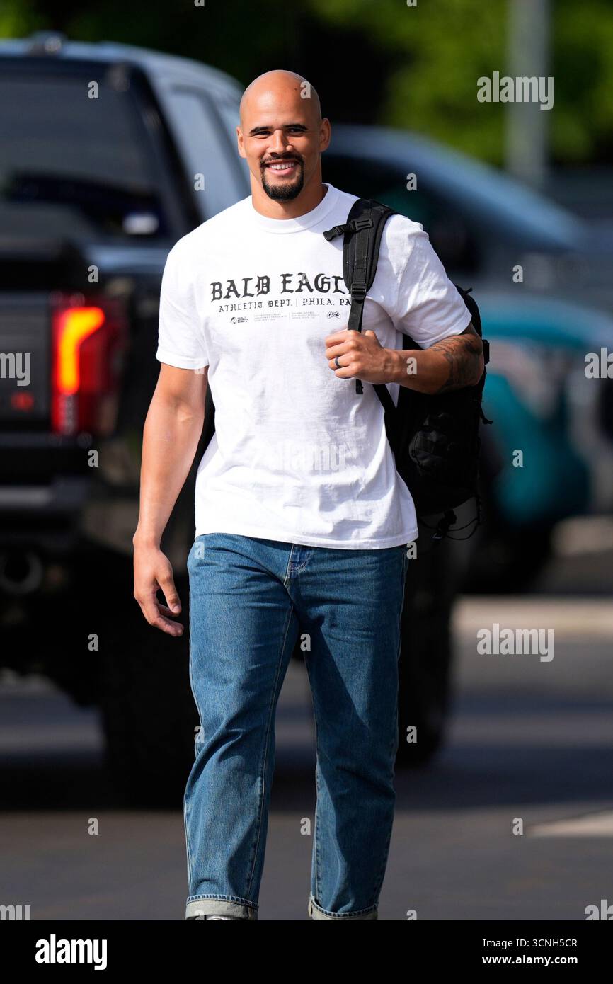 Philadelphia Eagles linebacker Zack Baun arrives before an NFL football ...