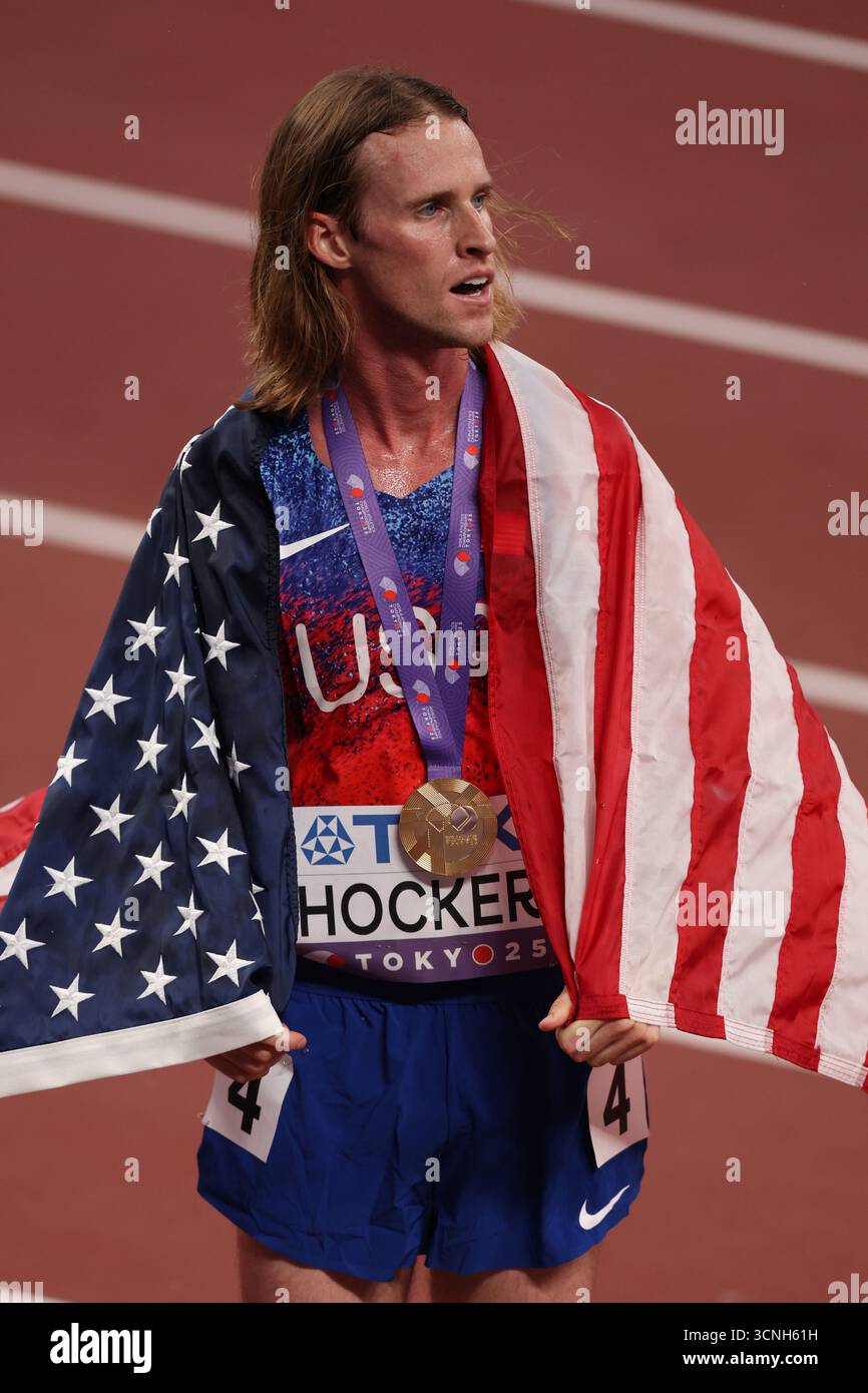 Cole HOCKER of the United States celebrates after taking the gold medal ...