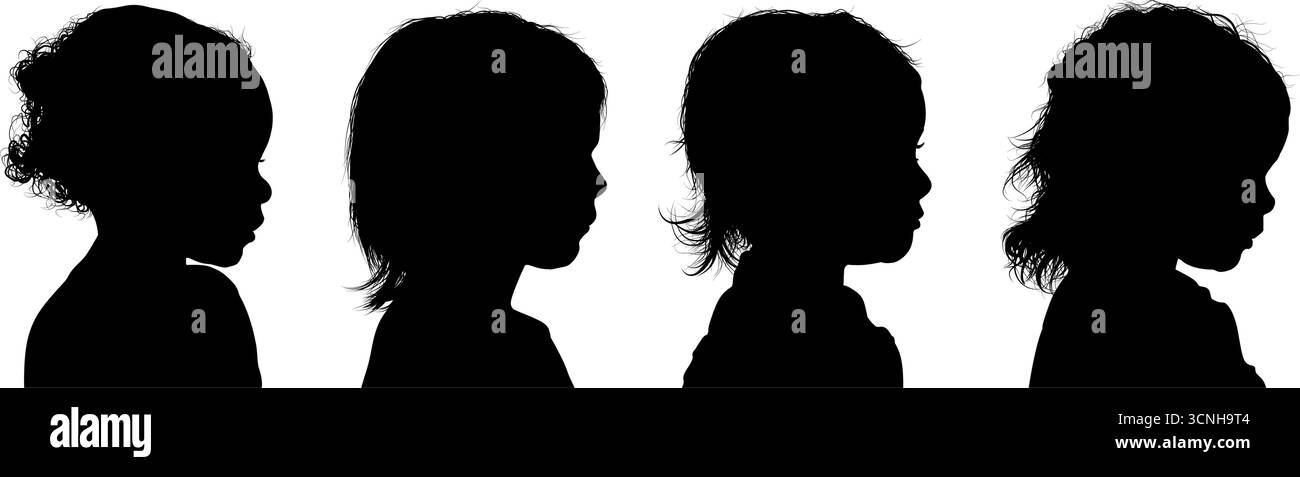Children girl silhouette portrait set, side view - vector icon Stock ...