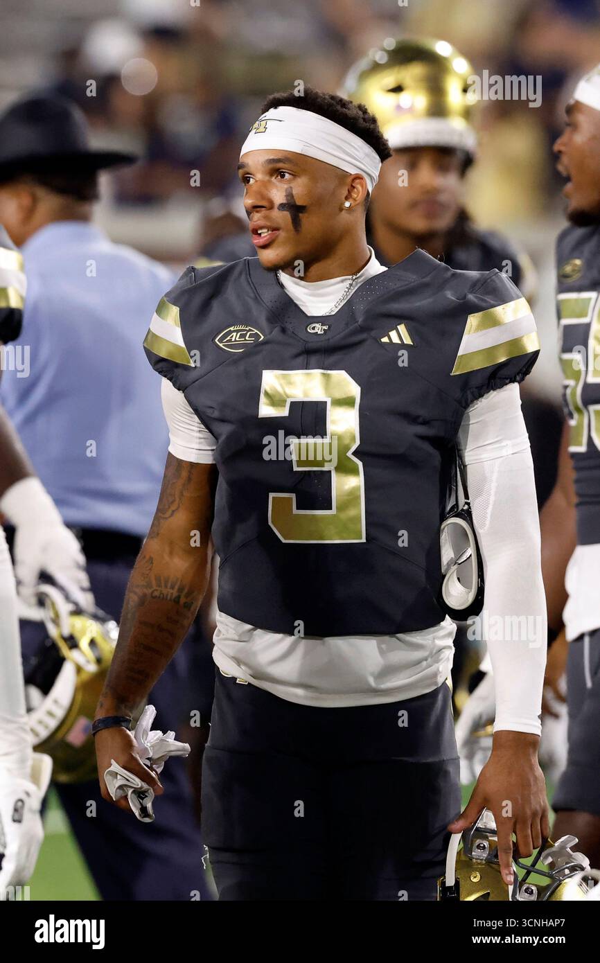 Georgia Tech wide receiver Eric Rivers (3) walks off the field after an ...