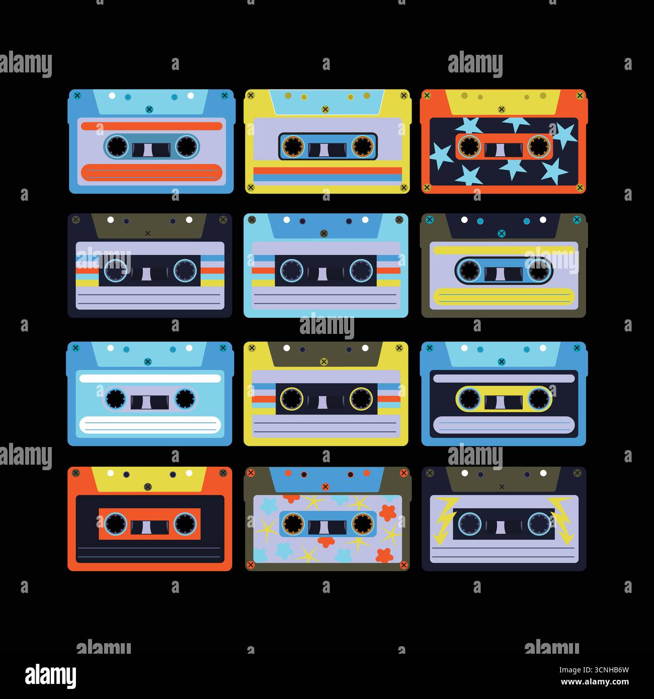 Colorful Retro Cassette Tape Pattern with Vintage Pop Neon Aesthetic ...