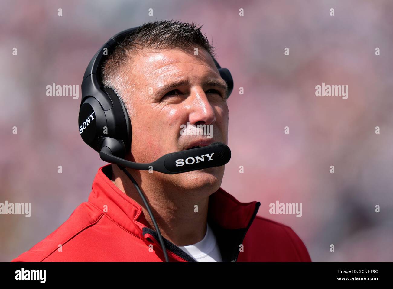 New England Patriots head coach Mike Vrabel looks on during the first ...
