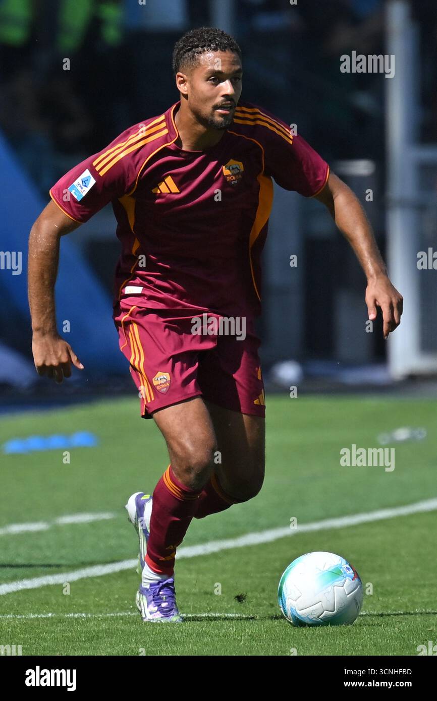 Devyne Rensch of AS Roma during the serie A Enilive match between SS ...