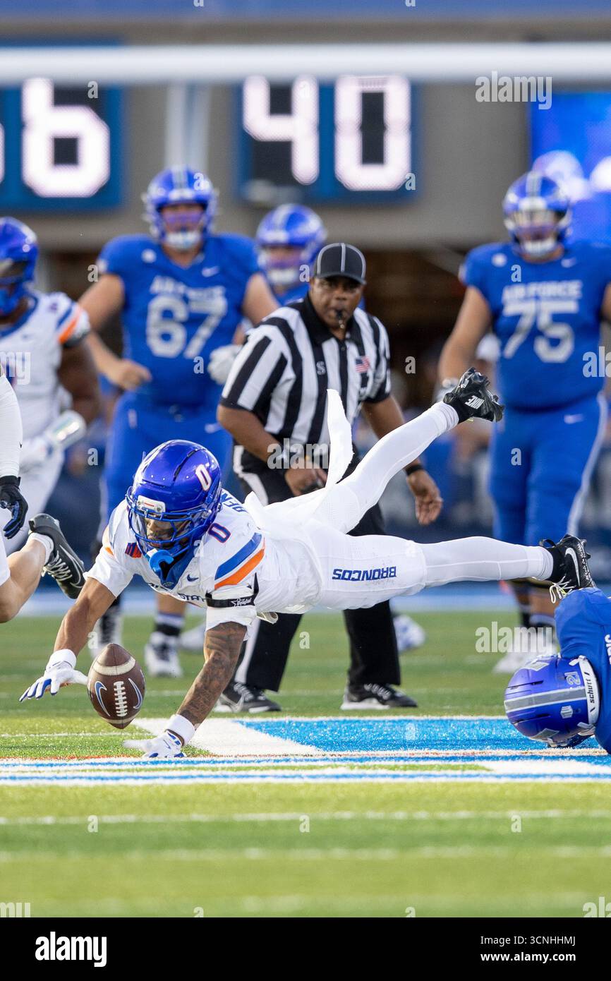 September 20, 2025: Boise State free safety Ty Benefield (0) dives for ...