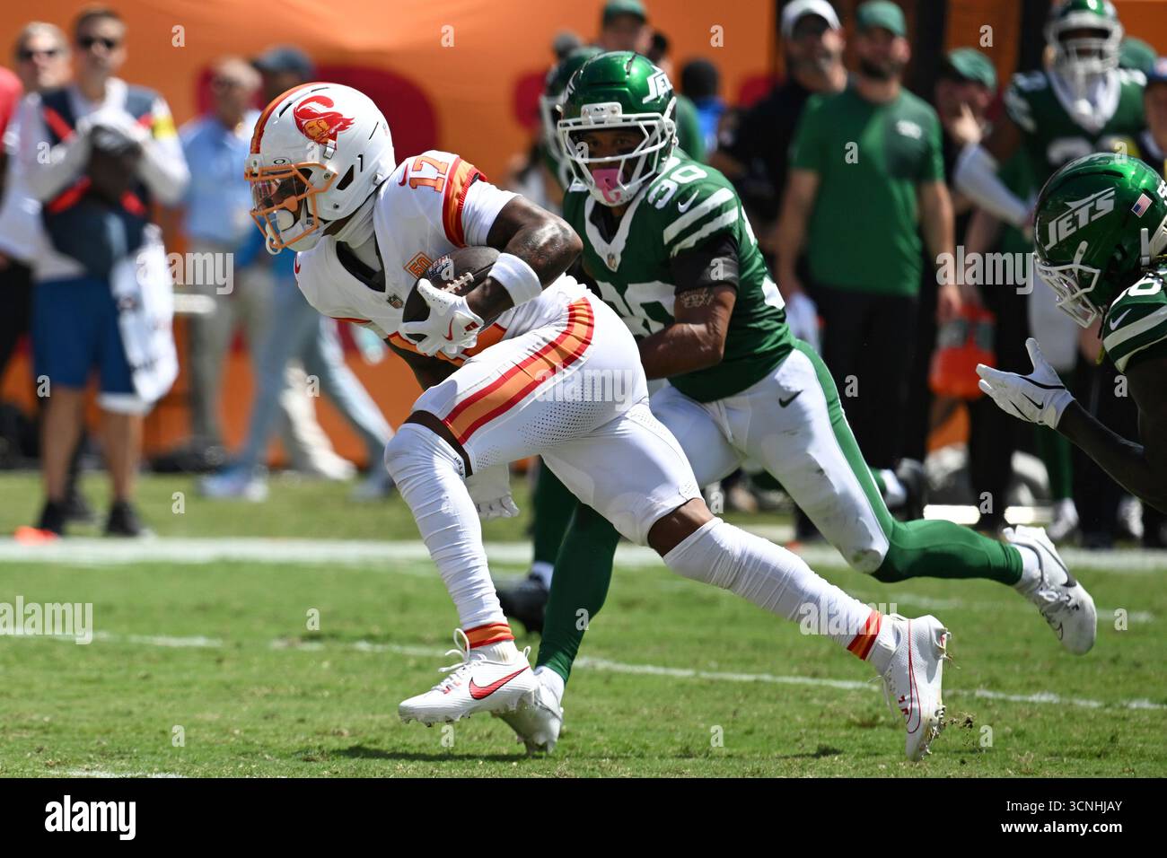 New York Jets cornerback Michael Carter II (30) pursues Tampa Bay ...