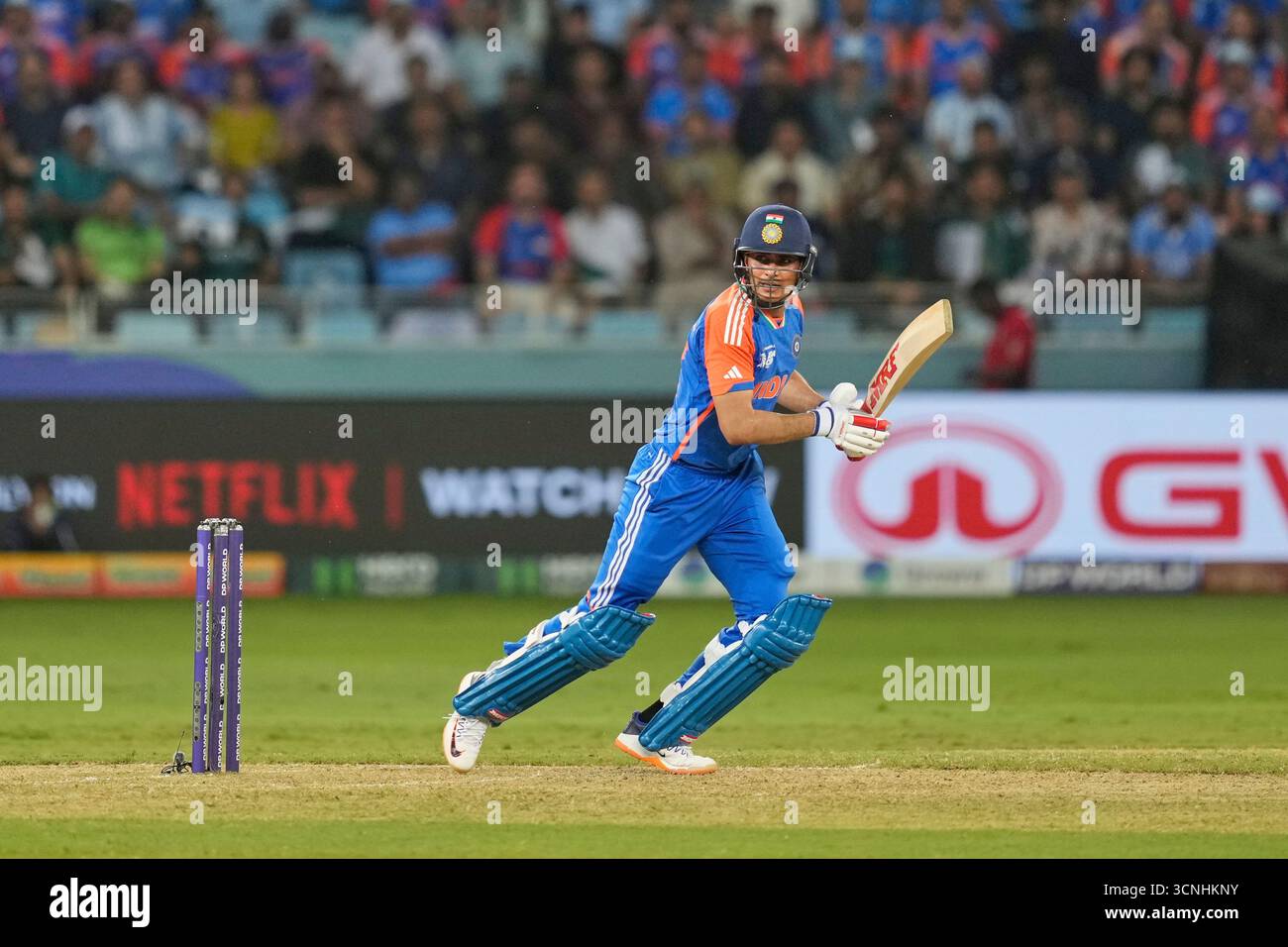 India's Shubman Gill watches the ball after playing a shot during the ...