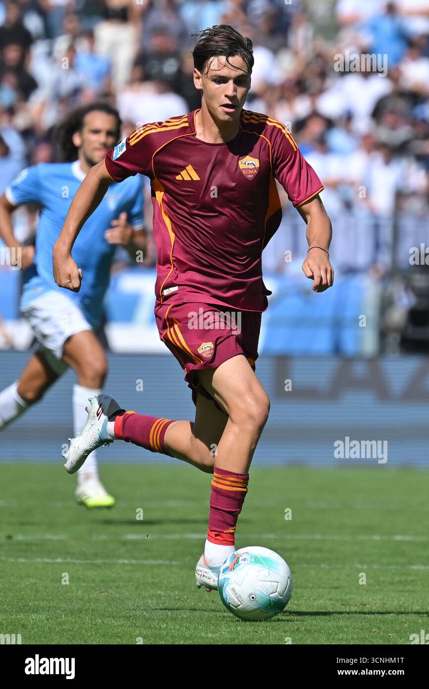 Niccolo Pisilli of AS Roma during the serie A Enilive match between SS ...