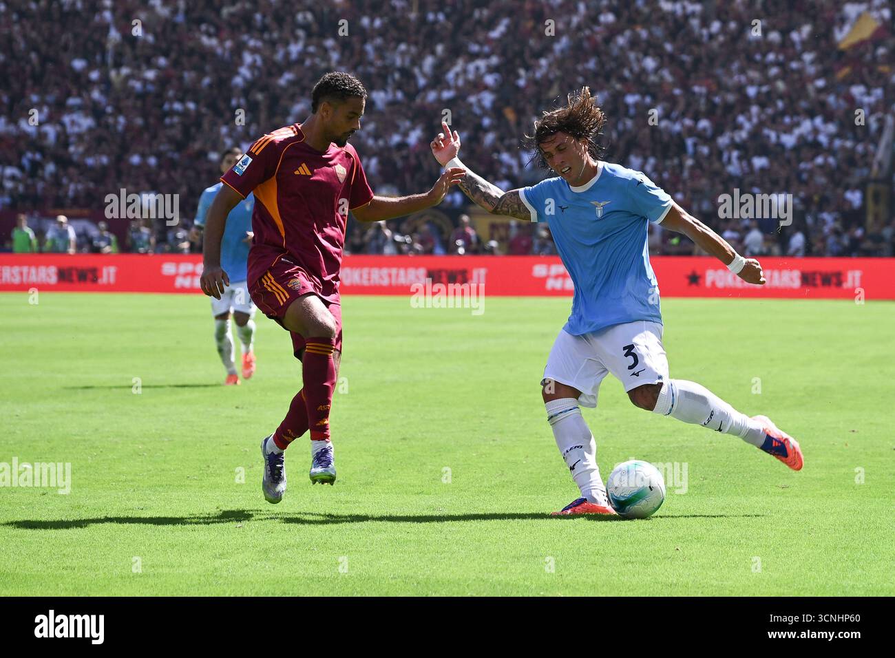 Devyne Rensch of A.S. Roma and Luca Pellegrini of S.S. Lazio are in ...