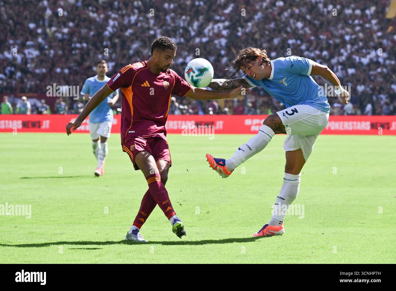 Devyne Rensch of A.S. Roma and Luca Pellegrini of S.S. Lazio are in ...