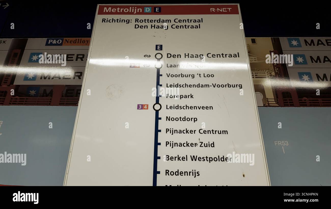 ROTTERDAM, NETHERLANDS - SEPTEMBER 13, 2025 - Metro line map displaying ...