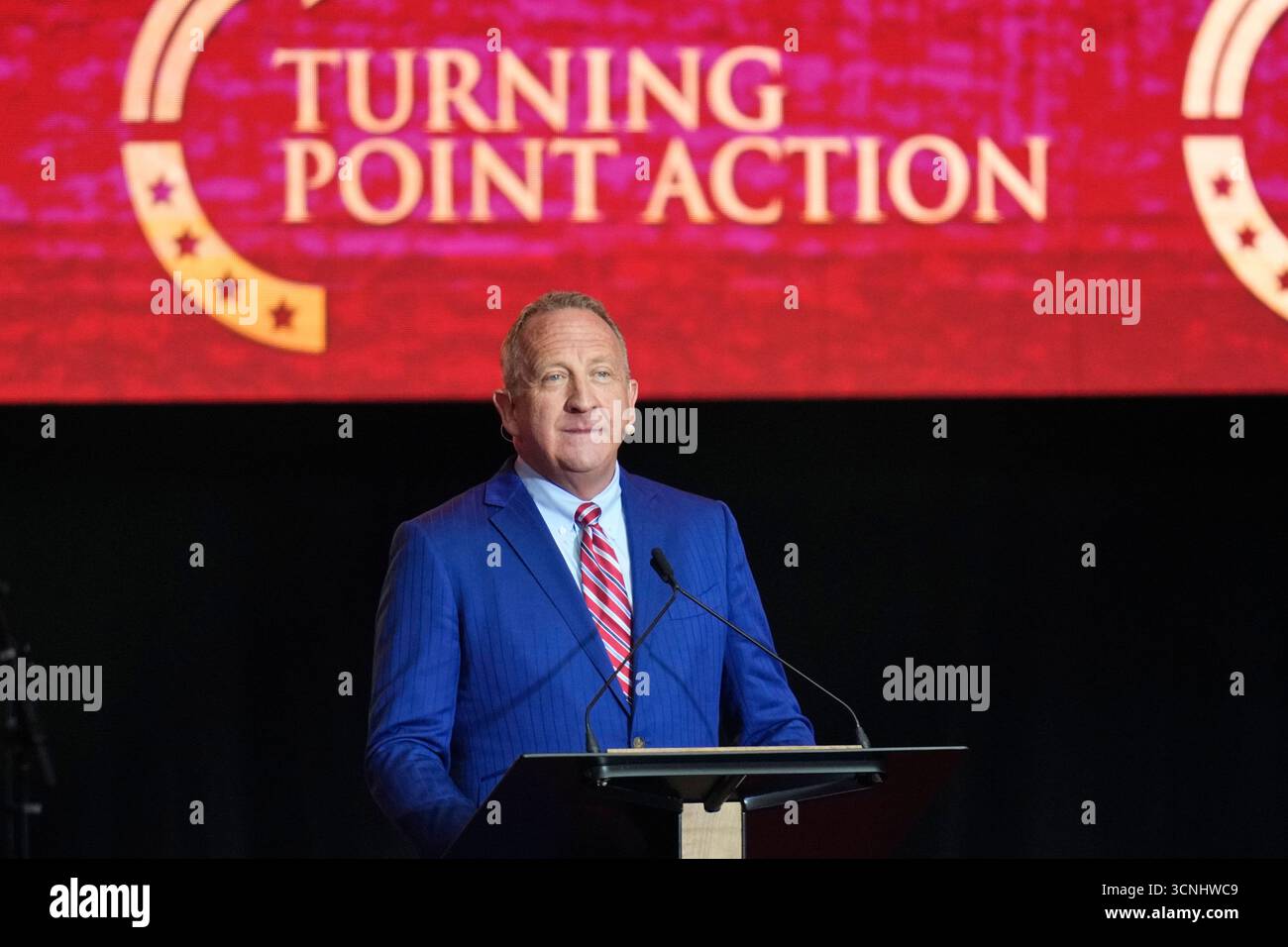 Pastor Rob McCoy speaks at a memorial for conservative activist Charlie ...