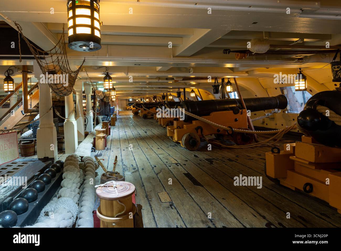 Wooden gun decks on HMS Victory, Nelson's famous flagship in Portsmouth ...