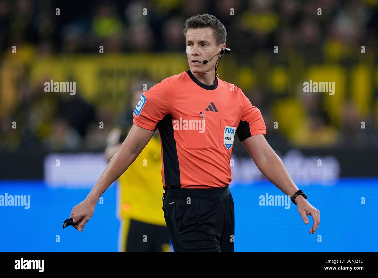 Referee Daniel Siebert is seen wearing a camera on his head during the ...