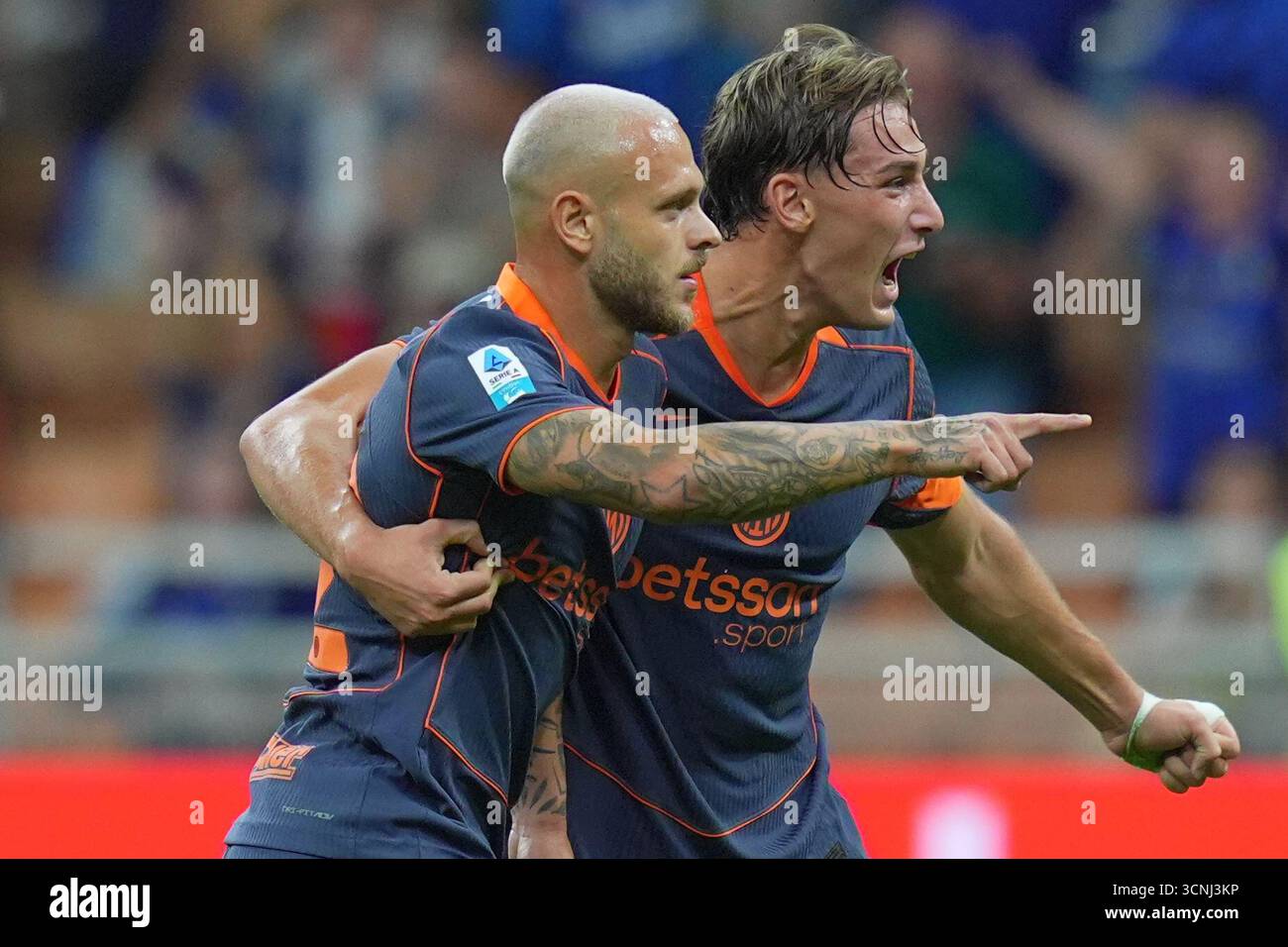 Inter Milan’s Federico Dimarco celebrates after scoring 1-0 during the ...