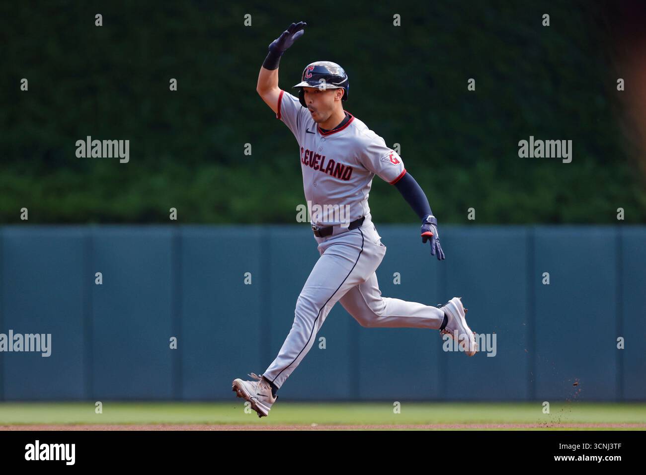 Cleveland Guardians' Steven Kwan runs the bases on his lead-off home ...