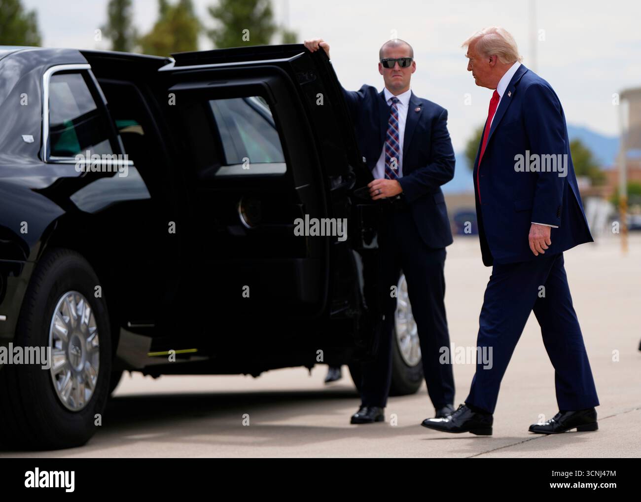 President Donald Trump boards a vehicle, Sunday, Sept. 21, 2025, upon ...