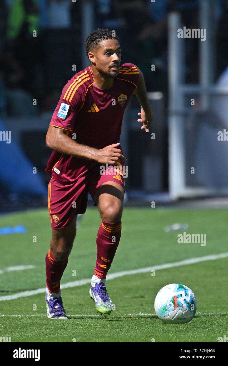 Devyne Rensch of AS Roma during the serie A Enilive match between SS ...