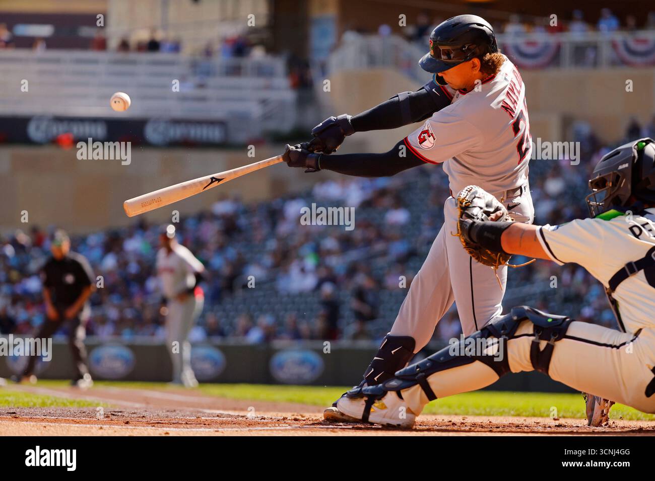 Cleveland Guardians' Bo Naylor hits a sacrifice fly against the ...