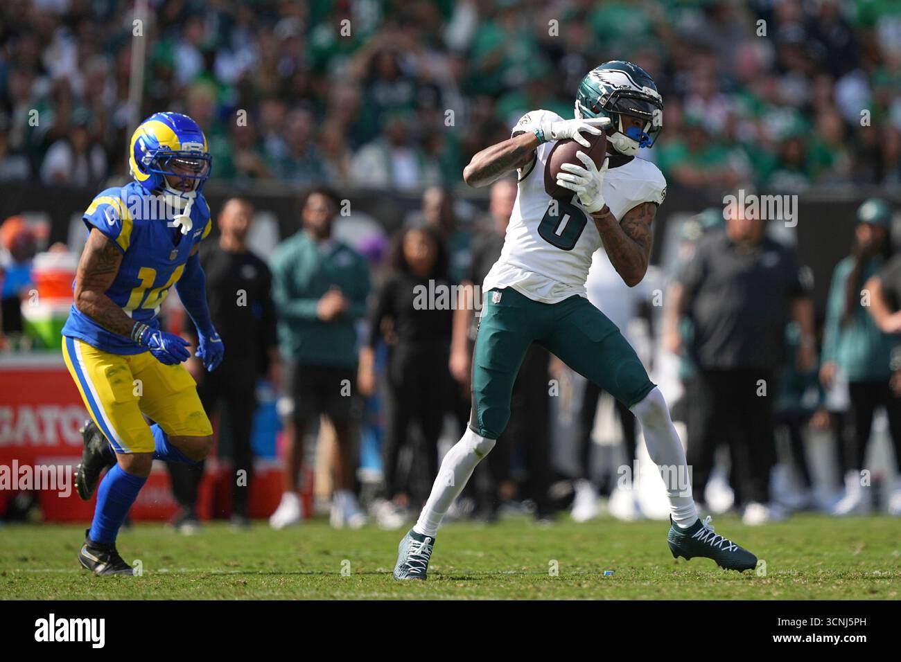 Philadelphia Eagles wide receiver DeVonta Smith (6) catches a pass as ...