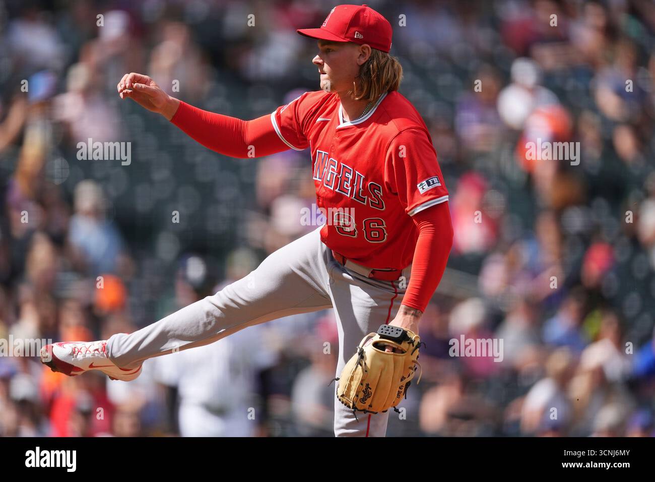 Los Angeles Angels starting pitcher Caden Dana works against the ...