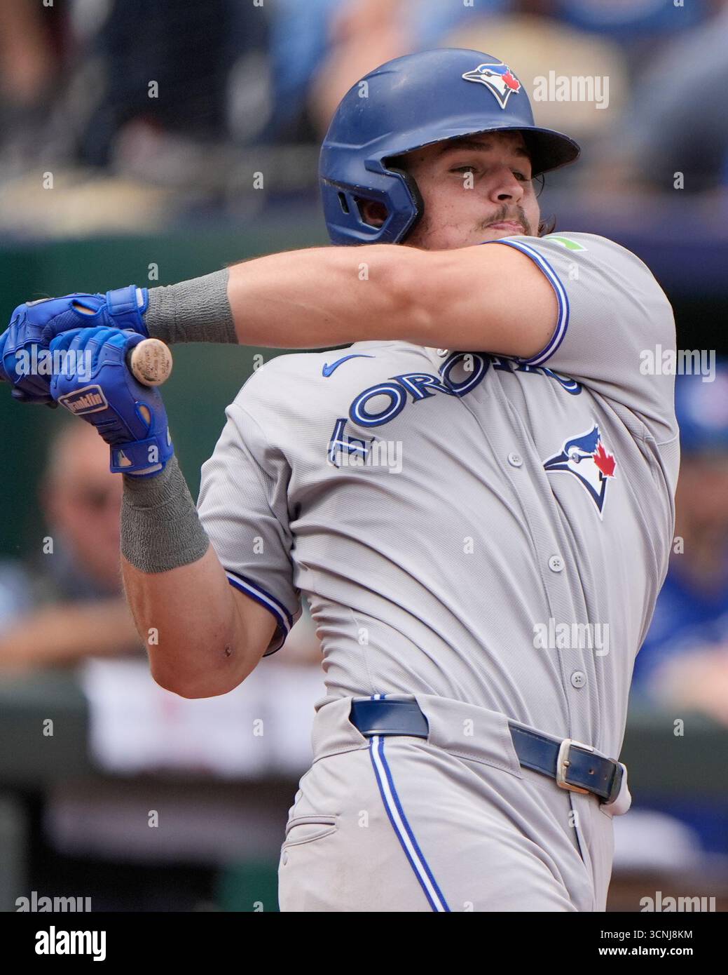 Toronto Blue Jays' Addison Barger watches his RBI double during the ...