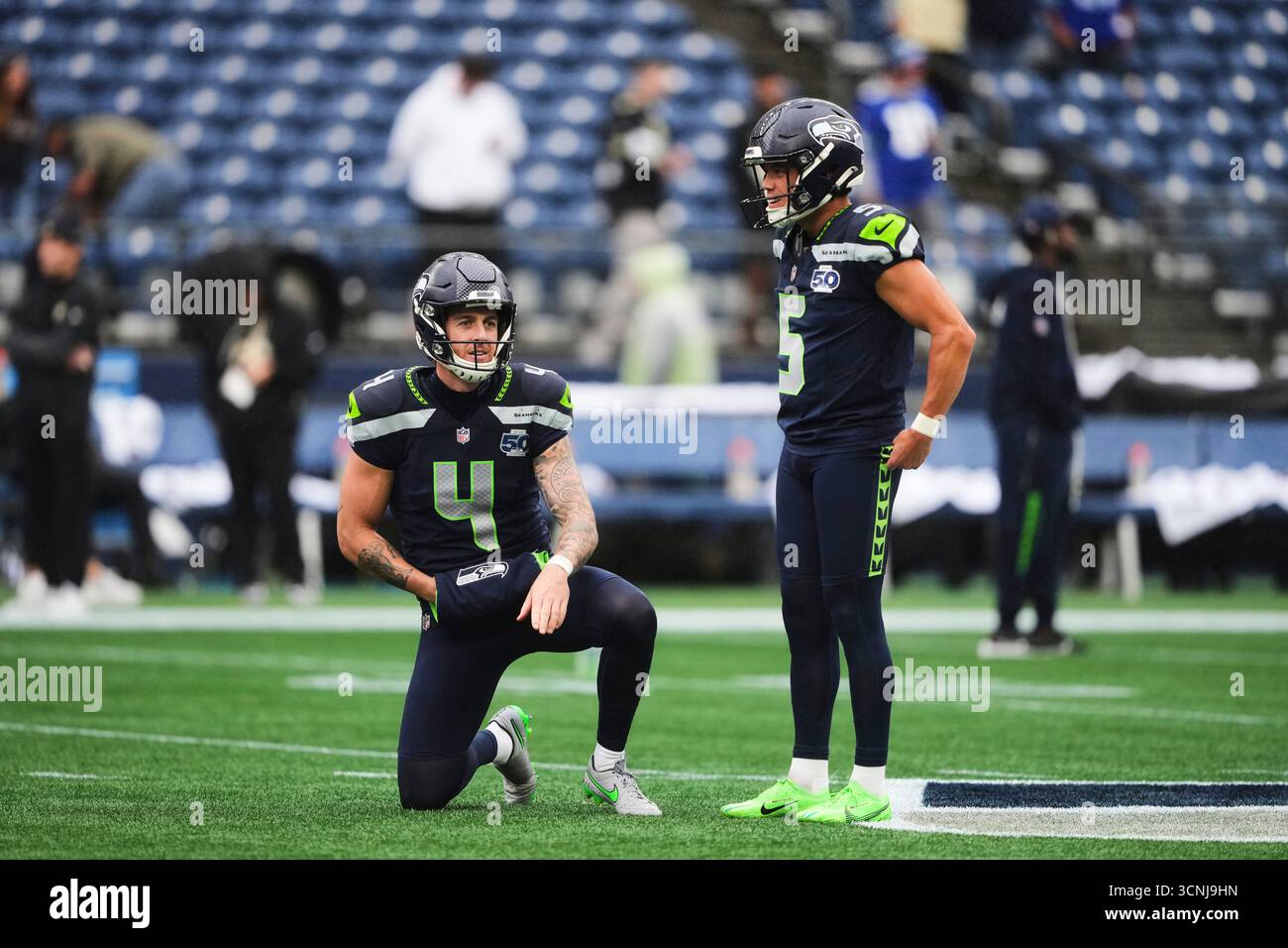 Seattle Seahawks Michael Dickson (4) and place-kicker Jason Myers (5 ...