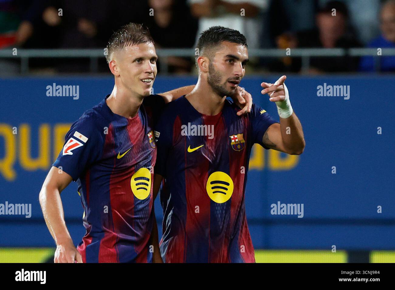 Barcelona's Ferran Torres celebrates his side's second goal during a ...
