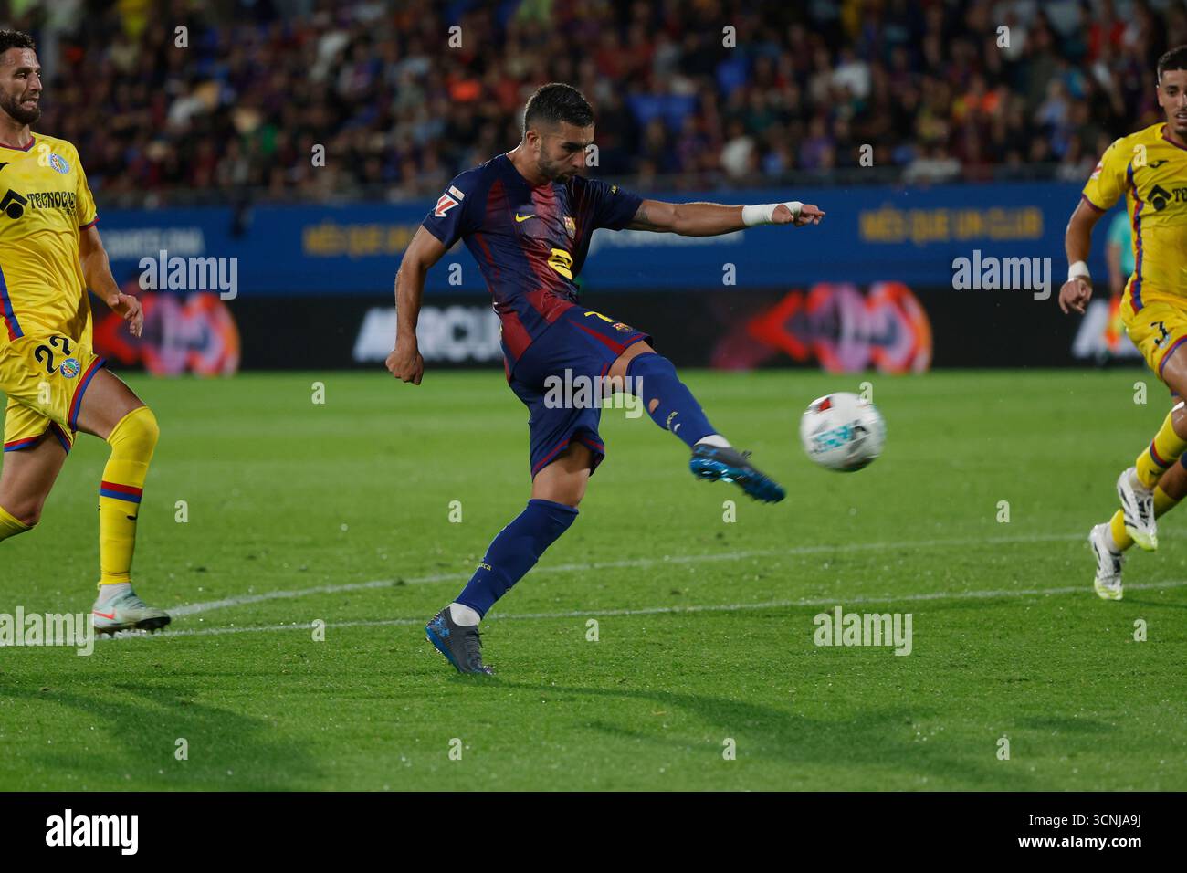 Barcelona's Ferran Torres kicks the ball during a Spanish La Liga ...