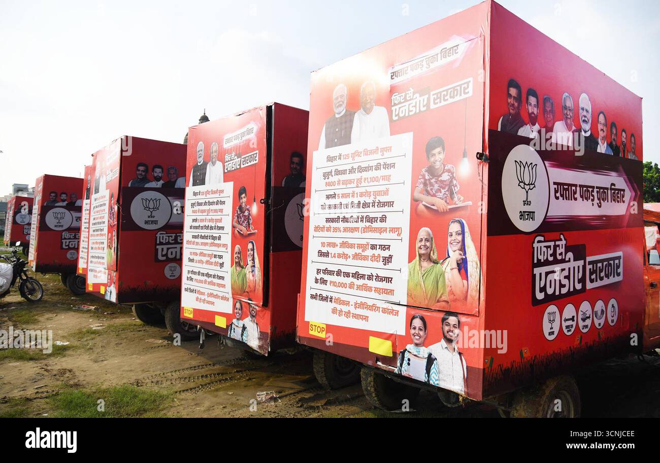 PATNA, INDIA - SEPTEMBER 21: NDA promotional vehicles parked ahead of ...