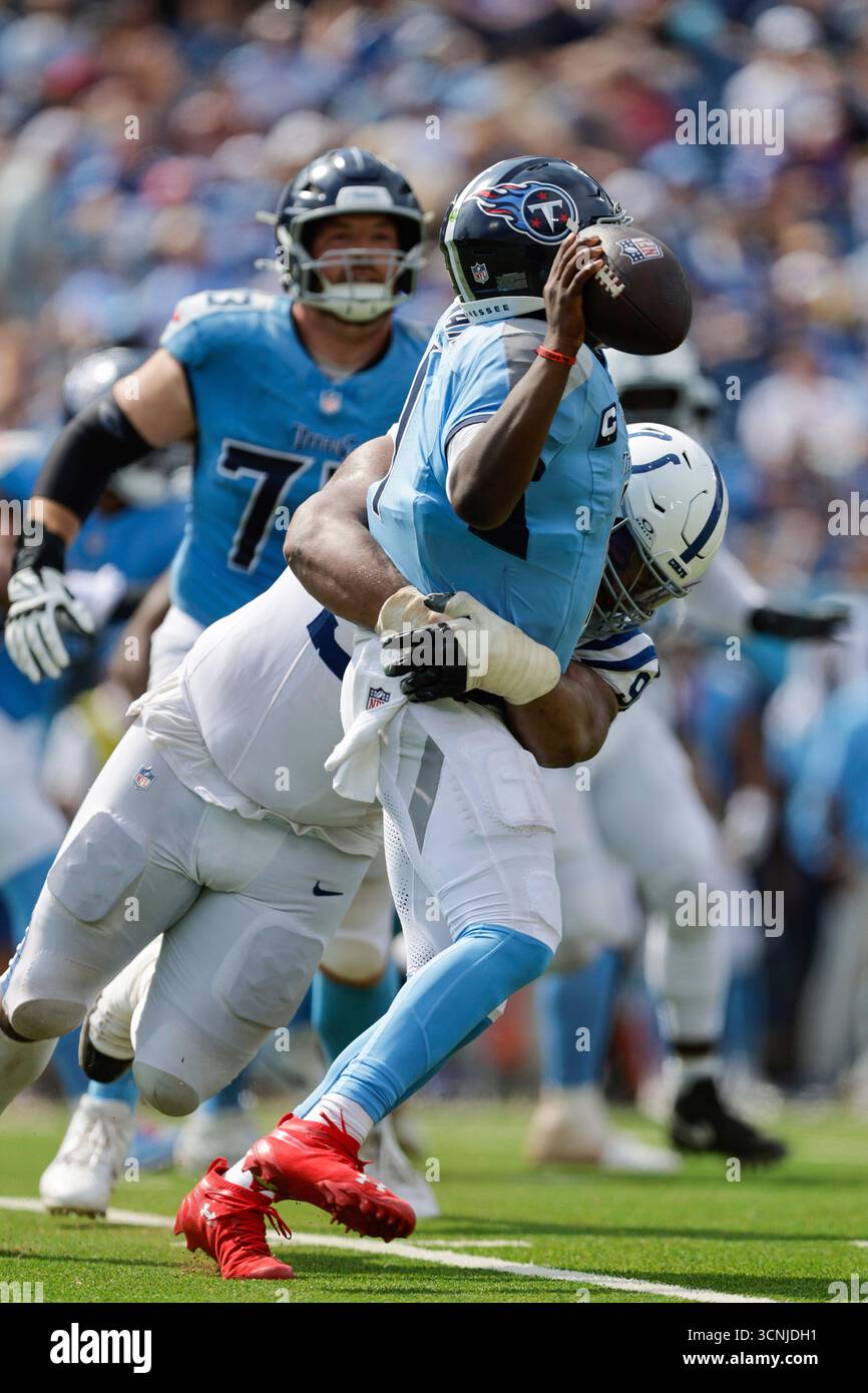 Indianapolis Colts defensive tackle Grover Stewart (90) sacks Tennessee ...
