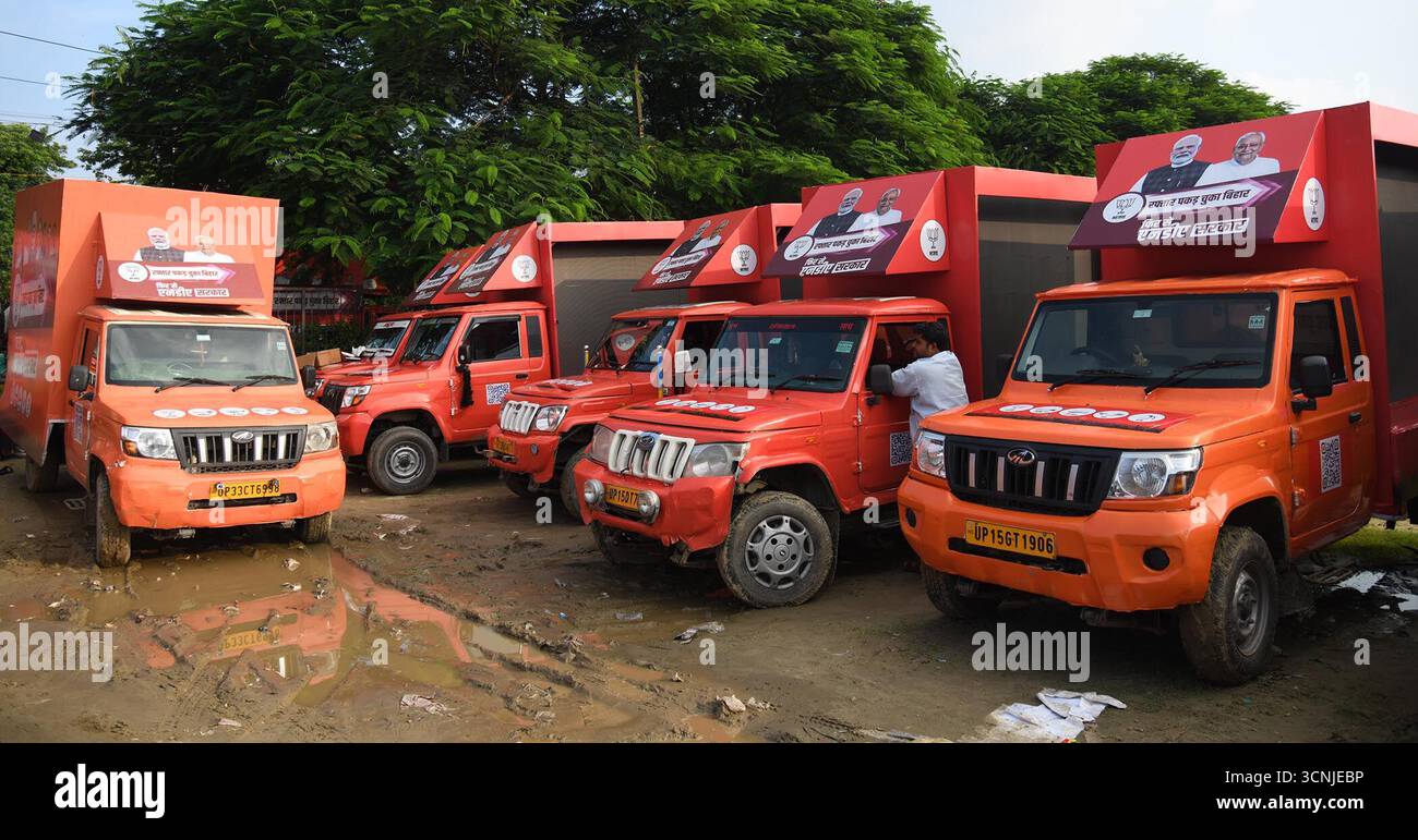 PATNA, INDIA - SEPTEMBER 21: NDA promotional vehicles parked ahead of ...
